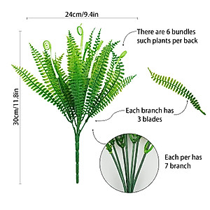 Uieke 6 PCS Artificial Plants Greenery, Fake Boston Fern Plants Bushes Faux Outdoor UV Resistant Daffodils Greenery Shrubs Plastic Plants for Indoor Outside Hanging Planter Home Garden Decor (Green)
