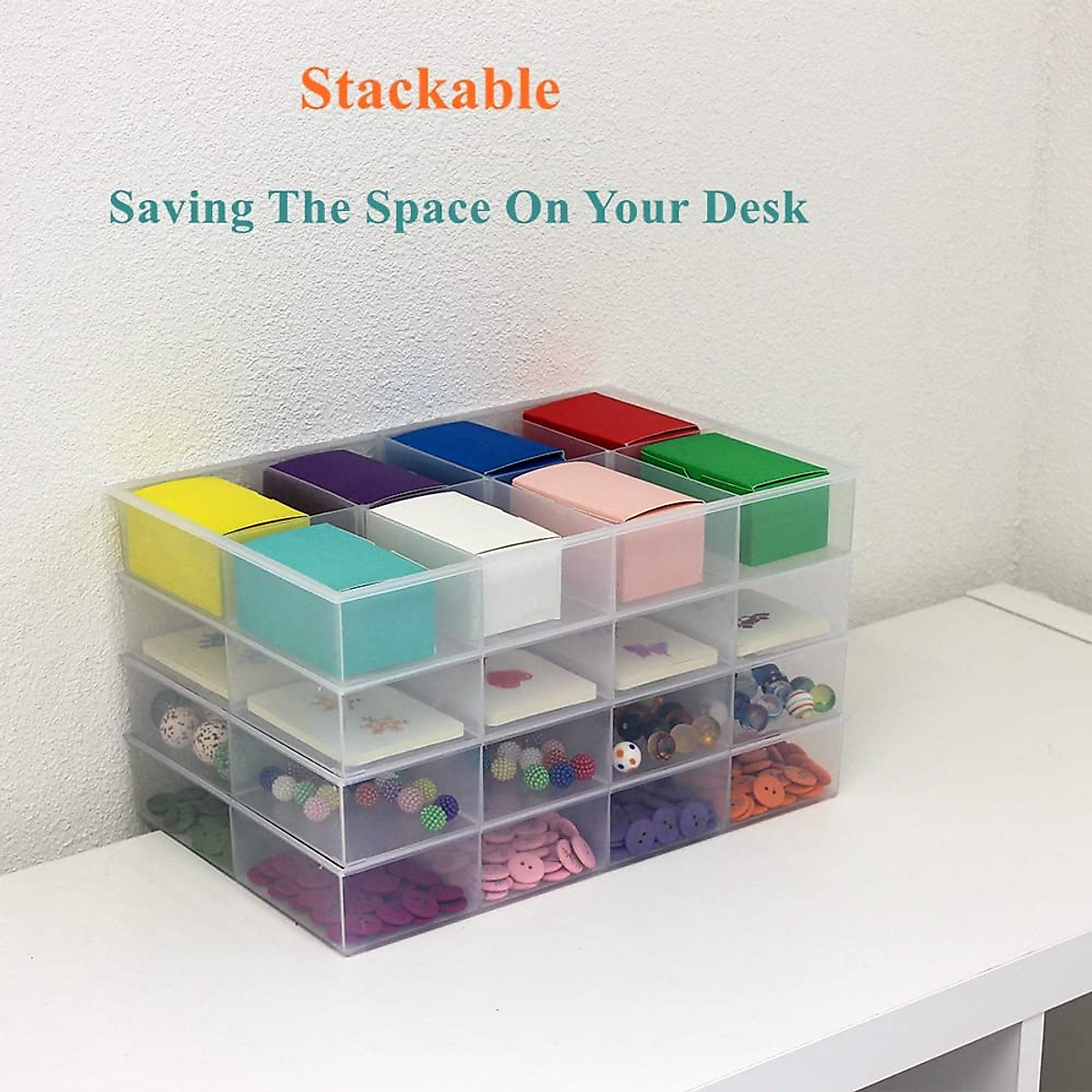 BangQiao 2 Pack Fixed 8 Grids Clear Plastic Organizer Sorting Tray and Transparent Storage Divider Box Container Case for Hardware, Craft, Sewing Kit, Office Supplies, Small Parts