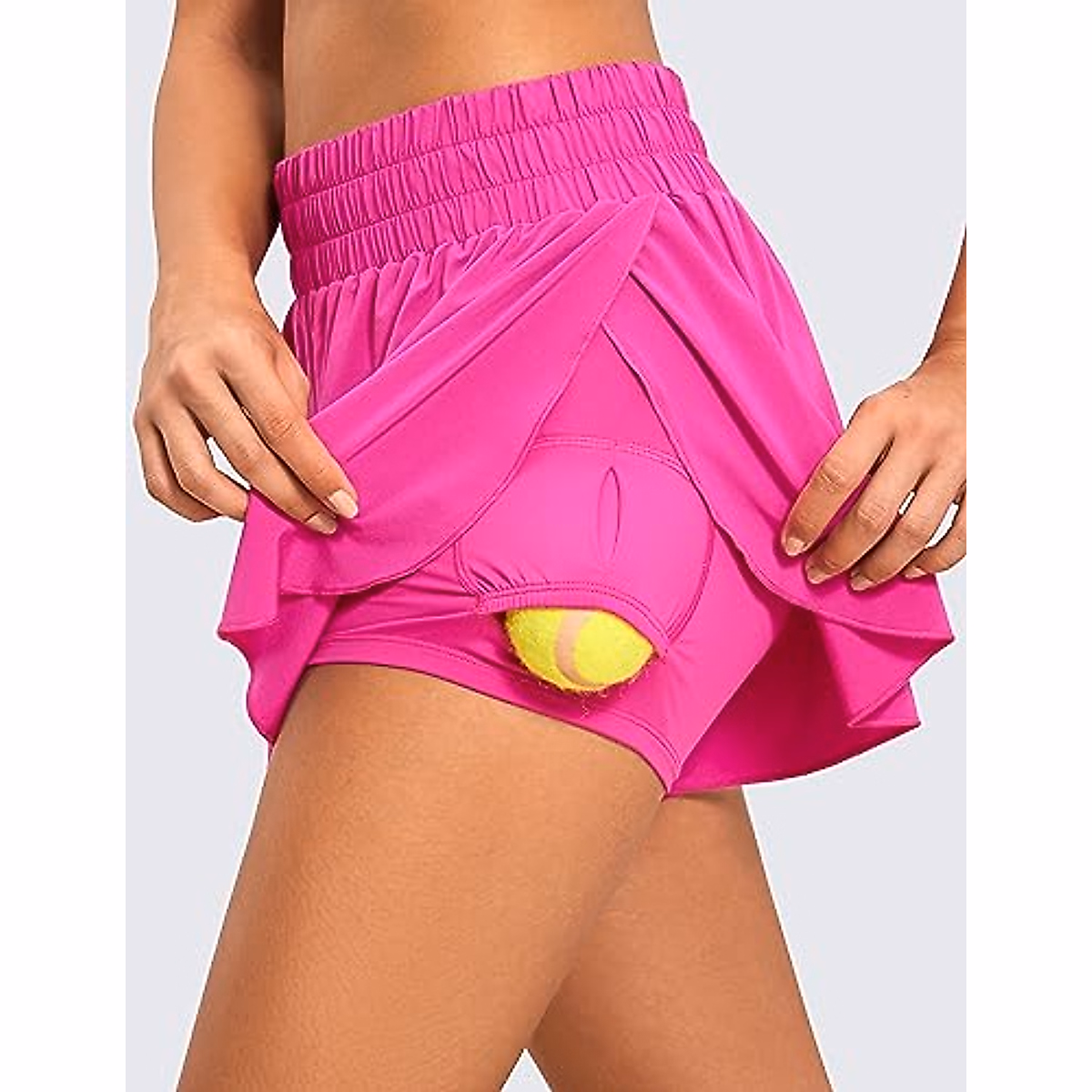 CRZ YOGA 2 in 1 Flowy Running Shorts for Women High Waisted Quick Dry Athletic Gym Lounge Workout Shorts Cute Tennis Skirts Hibiscus Purple Large