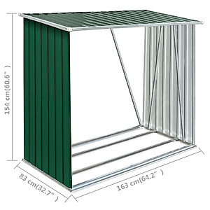 shubiao Garden Log Storage Tool Shed, Backyard Storage, Outside Storage Sheds, Bike Storage Shed Galvanised Steel 163x83x154 cm Green