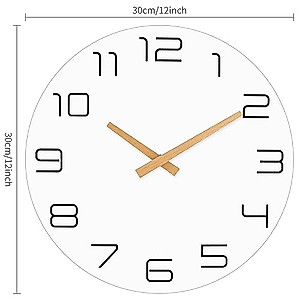 Lumuasky Wall Clock 12 Inch Wood Silent Non-Ticking Battery Operated White Flatwood Modern Simple Clock Decorative for Living Room Office Kitchen Home Bedroom School Hotel