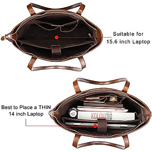 S-ZONE Leather Tote Bag for Women Office Shoulder Handbag 15.6 Inch Work Laptop Briefcase (Dark Brown)