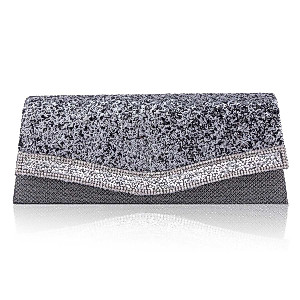 Damara Women Dazzling Crystal Trim Classic Clutch Cocktail Bag,Grey