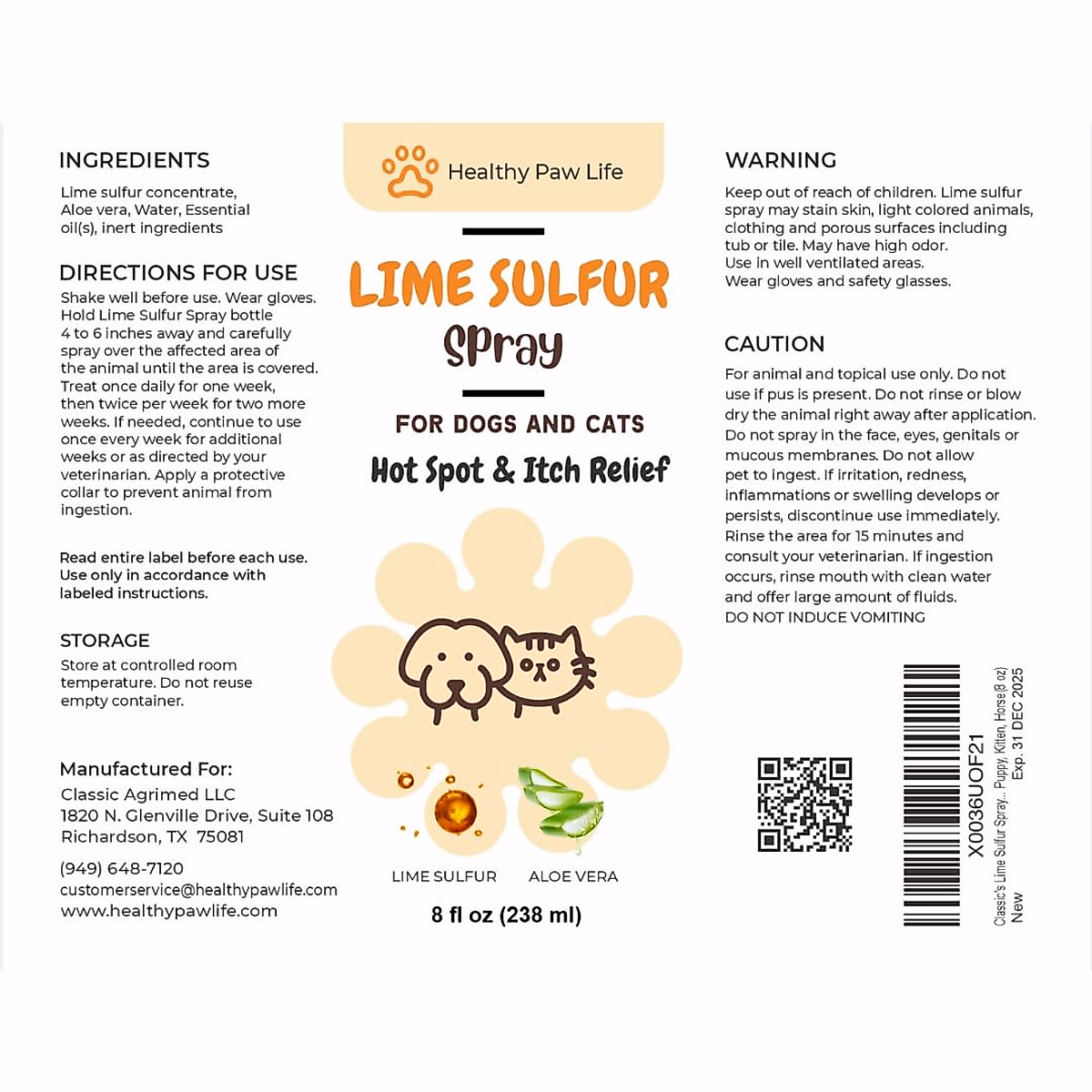 Classic's Lime Sulfur Spray - Pet Care for Dry and Itchy Skin - Spotcare and Safe Solution for Dog, Cat, Puppy, Kitten, Horse (4 oz)