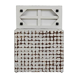 East at Main Rectangle Side Table - Real Coconut Shell Mosaic Inlaid, Pre-Assembled, Natural Wood and Patina Finish, Storage Side Table(White/Rectangle)