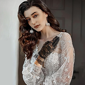 anpiwshjo Black Gloves Costume Women, Gloves Lace, Wedding Gloves, Opera Gloves, Tea Gloves for Women, Evening Gloves, Masquerade Gloves, Gloves Cosplay, Day of the Dead Gloves Women