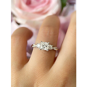 ZLAEBL 1-1/2 Carat (ctw) 3 Stone Moissanite Engagement Rings for Women Princess-Cut Platinum Plated Silver Ring Moissanite Rings Promise Ring, 9