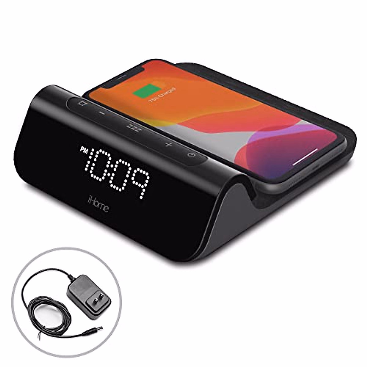 iHome 3-in-1 Magnetic Fast Wireless Charging Clock for Magsafe Enabled Devices, USB-C and USB-A Charging, 25W Total Power Output, Fast Wireless Charing Clock (iW23)