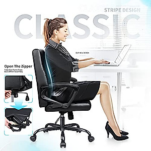 Devoko Office Chair Mid Back Desk Chair PU Leather Executive Office Chair Ribbed Computer Task Chair Swivel Rolling Chair with Padded Arms and PU Wheels, Black