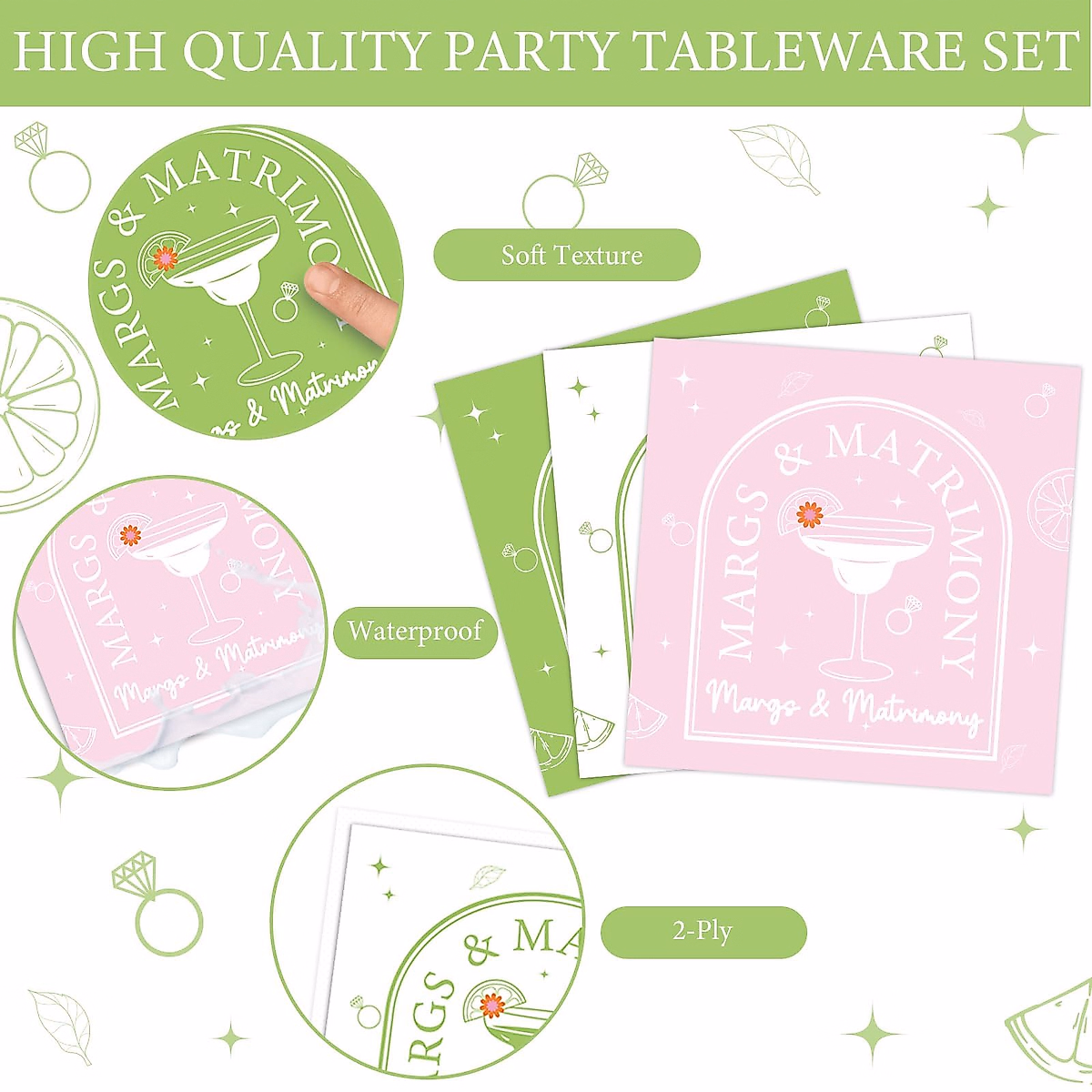96Pcs Margarita Bachelorette Party Decorations Margs Paper Plates and Napkins Matrimony Birthday Tableware Set for Bachelorette Bridal Shower Wedding Margs Matrimony Party Supplies Decor Serve 24