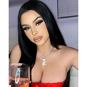 Iced Out Personalized Cursive Name Heart Necklace, Custom Nameplate Pendant Handmade with Cuban Link Chain, Hip Hop Initial Letter Diamond Jewelry Gifts Gold and Silver Color Plated for Man and Woman (Silver/Heart Hook)