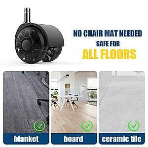 Office Chair Wheels Casters-Protection for Hardwood Floors and Carpet, Heavy Duty Silent Computer Chair Wheels with Standard Stem 7/16″* 7/8″(11mm*22mm),Office Furniture Casters Set of 5(Black)