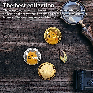 KANGHE 2pcs Dogecoin Coin Collection, Doggie Virtual Coin, Shiba Inu Coin Gold-Plated and Silver-Plated Commemorative Ccoin