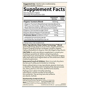 Garden of Life Organics Extra Strength Turmeric Inflammatory Response 120 Tablets-100Mg Curcumin (95% Curcuminoids) Black Pepper, Probiotics, Organic Non-GMO Vegan Gluten Free Herbal Supplement