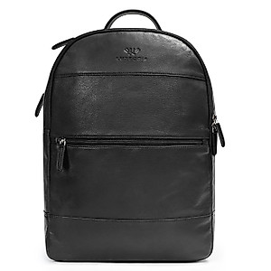 LUXEORIA Genuine Leather Backpack for Men and Women, Minimalistic Backpack, Handmade Retro Style 15.6" Laptop Bag, Daypack with Utility Pockets & Trolley Sleeve - Black