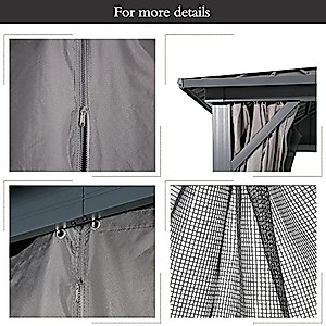 Ulax Furniture Outdoor Hardtop Gazebo Patio Aluminum Permanent Pergola with Galvanized Steel Roof, Mosquito Net and Privacy Curtain (10' x 10')