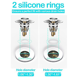 3 Pack Metal Universal Bathroom Sink Stopper,Basin Pop Up Bathroom Drain Stopper Wash Basin Bounce Drain Filter,for 1.06"~1.61", Bathroom Sink Stopper Replacement,Kitchen Drain Plug Strainer Cover