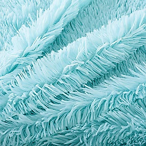 Reafort Luxury Long Hair Shaggy PV Fur Faux Fur Oversized Throw Blanket (60"X70" Throw, Aqua)