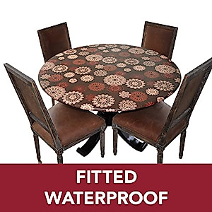 LAMINET Elastic Fitted Table Cover - Medallion - Large Round - Fits Tables up to 45-56” Diameter