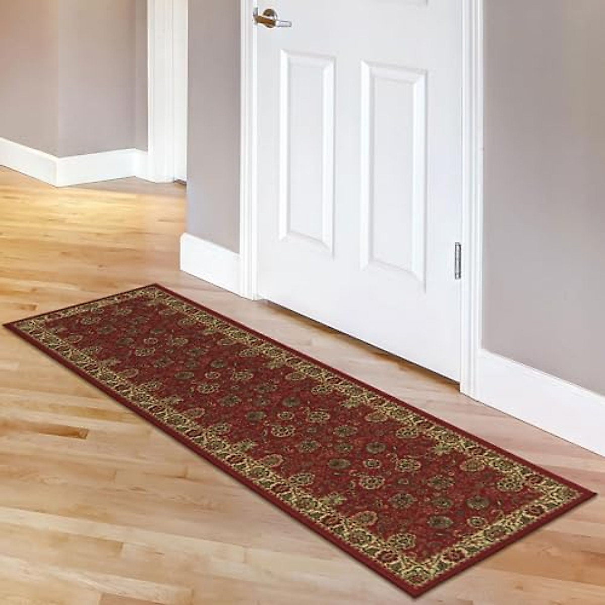 Ottomanson Machine Washable Oriental Design Non-Slip Rubberback 2x5 Traditional Runner Rug for Hallway, Kitchen, Bedroom, Entryway, 20" x 59", Red
