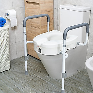 WeHwupe Raised Toilet Seat with Handles for Elderly - Toilet Seat Risers for Seniors with Adjustable Padded Arms - Elevated Toilet Safety Seat for Standard or Elongated Commode