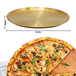 Zreneyfex Stainless Steel Pizza Pan 13½ inch Round Pizza Tray Pizza Baking Sheet for Home Restaurant Party, Healthy & Heavy Duty, Dishwasher Safe & Easy Clean - Set of 4