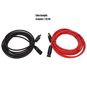 1 Pair of Solar Panel Wire with Connector,Withstand Voltage DC1000V 30A 12AWG Wire Diameter Solar Adapter Extension Cable for Photovoltaic System (4m)
