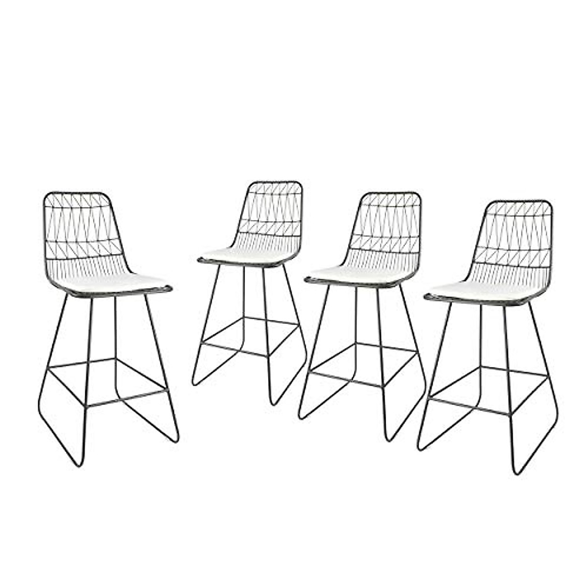 Great Deal Furniture Ella Outdoor Counter Stools, 26" Seats, Modern, Geometric, Gray Iron Frames with Ivory Cushion (Set of 4)