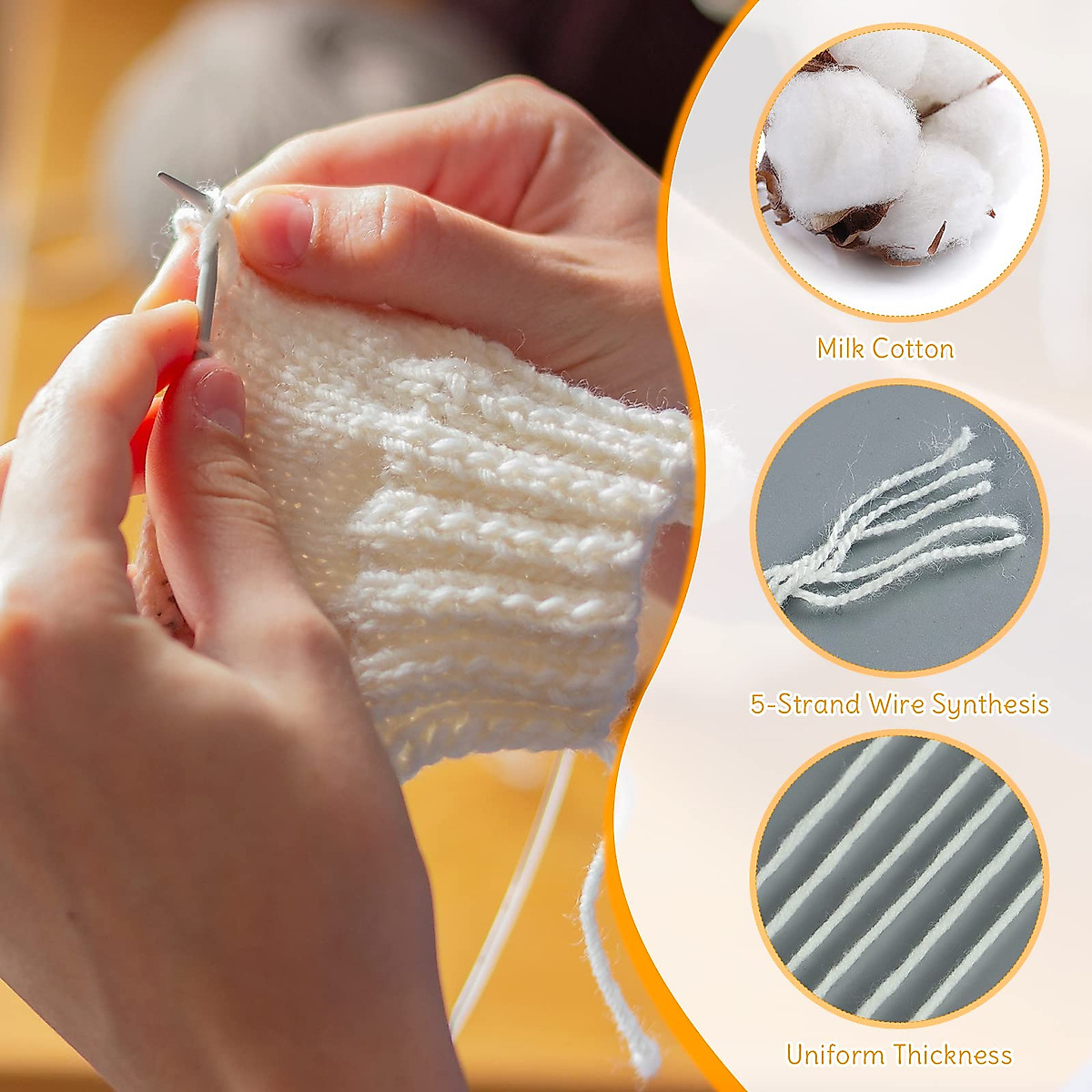 6 Pack Yarn for Crocheting and Knitting, Knitted Crochet Yarns Polyester Thread Round Rope Yarns for DIY Handbag Purse Basket Crochet Bag Fabric Yarn (Milk White)