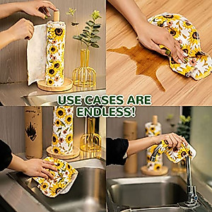 BOJUST Reusable Paper Towels Roll | 12 Eco Friendly Washable Cotton Flannel Towels w/Cardboard Roll | Napkins Cloth Washable Reusable Paper Towel Roll, Paperless Paper Towels (Sunflower, 12 Towels)