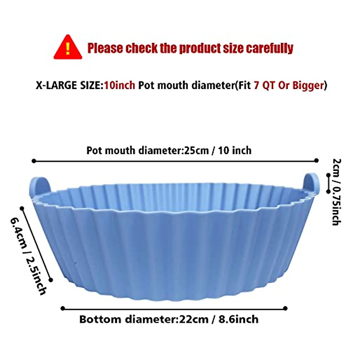 10 Inch Air Fryer Silicone Liners, Round XLarge Silicone Air Fryer Basket, Reusable Air Fryer Silicone Baking Tray for Air Fryer 7 Quart or Bigger, Non-stick (Sky Blue)