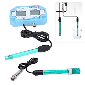 Water Quality Monitor Tester, 3 In 1 Salinity Temperature PH Tester Digital Lcd Screens Backlight Real Time Monitoring Rechargeable Wall Mount Water Quality Tester for Aquariums Hydroponics Pool(US)