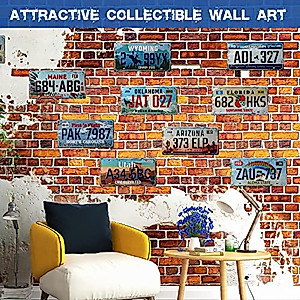 12 Pieces Vintage State License Plates for Decoration Tin Signs Vintage US State Number Tags Metal Vintage Automotive Signs for Man Cave Garage Bar Home Wall Decor, 6 x 12 Inch