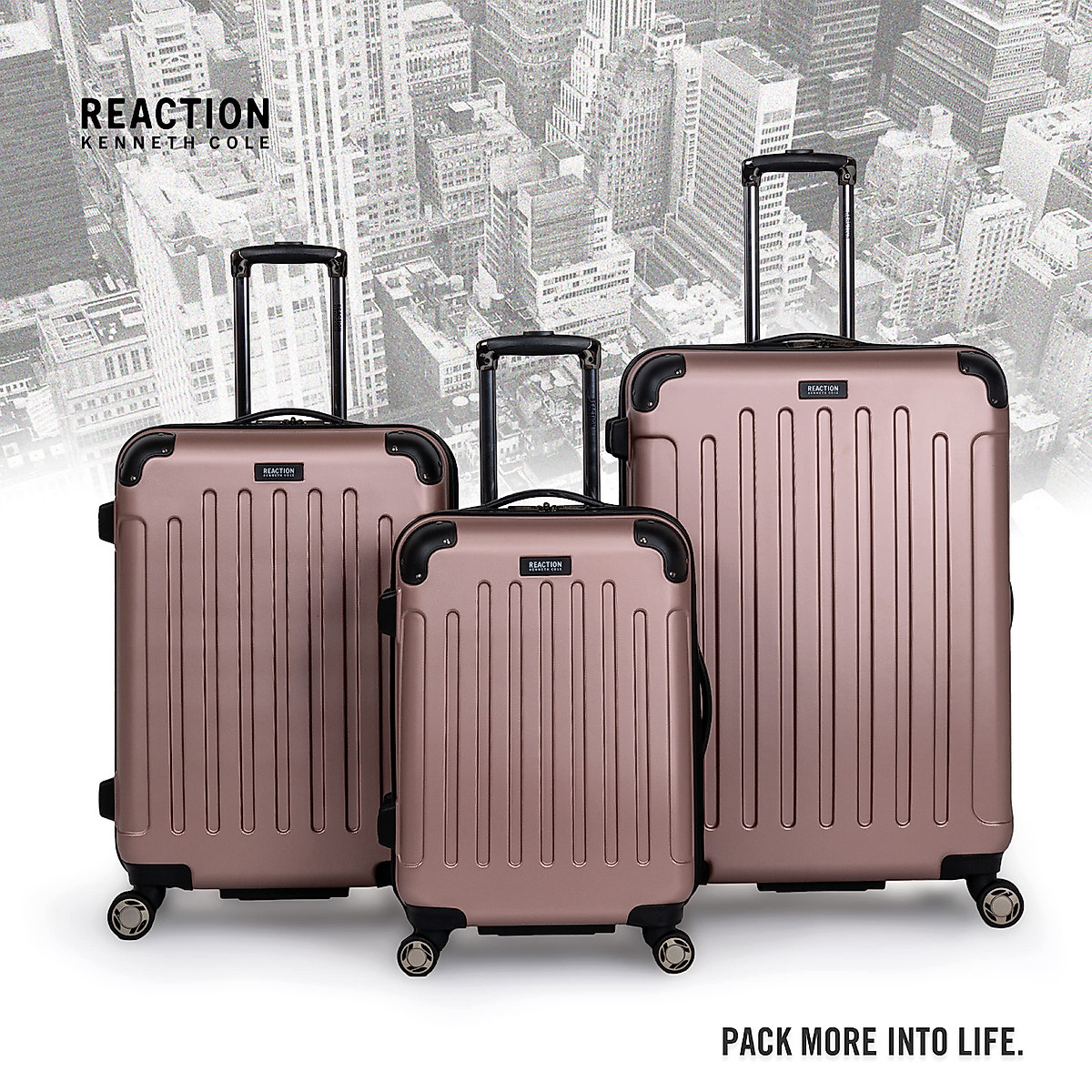 Kenneth Cole REACTION Renegade Luggage Expandable 8-Wheel Spinner Lightweight Hardside Suitcase, Rose Gold, 3-Piece Set (20"/24"/28")