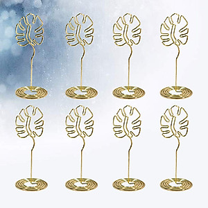 STOBOK 8pcs Place Card Holders Monstera Leaves Table Number Holders Metal Memo Photo Clips Tropical Hawaiian Luau Wedding Birthday Party Decorations Golden