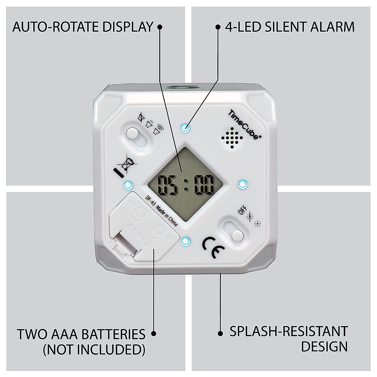 TimeCube Plus Preset Timer with 4 LED Light Alarm for Time Management, and Countdown Settings (White - 5,15,30,60 min)
