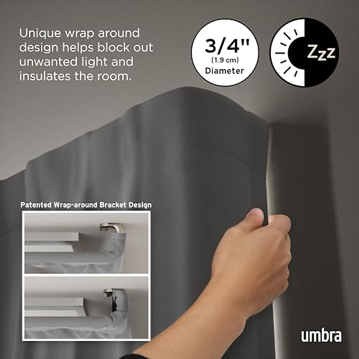 Umbra Twilight Curtain Rod Set – Wrap Around Design Ideal for Blackout or Room Darkening Panels, 28 to 48 Inches, Nickel