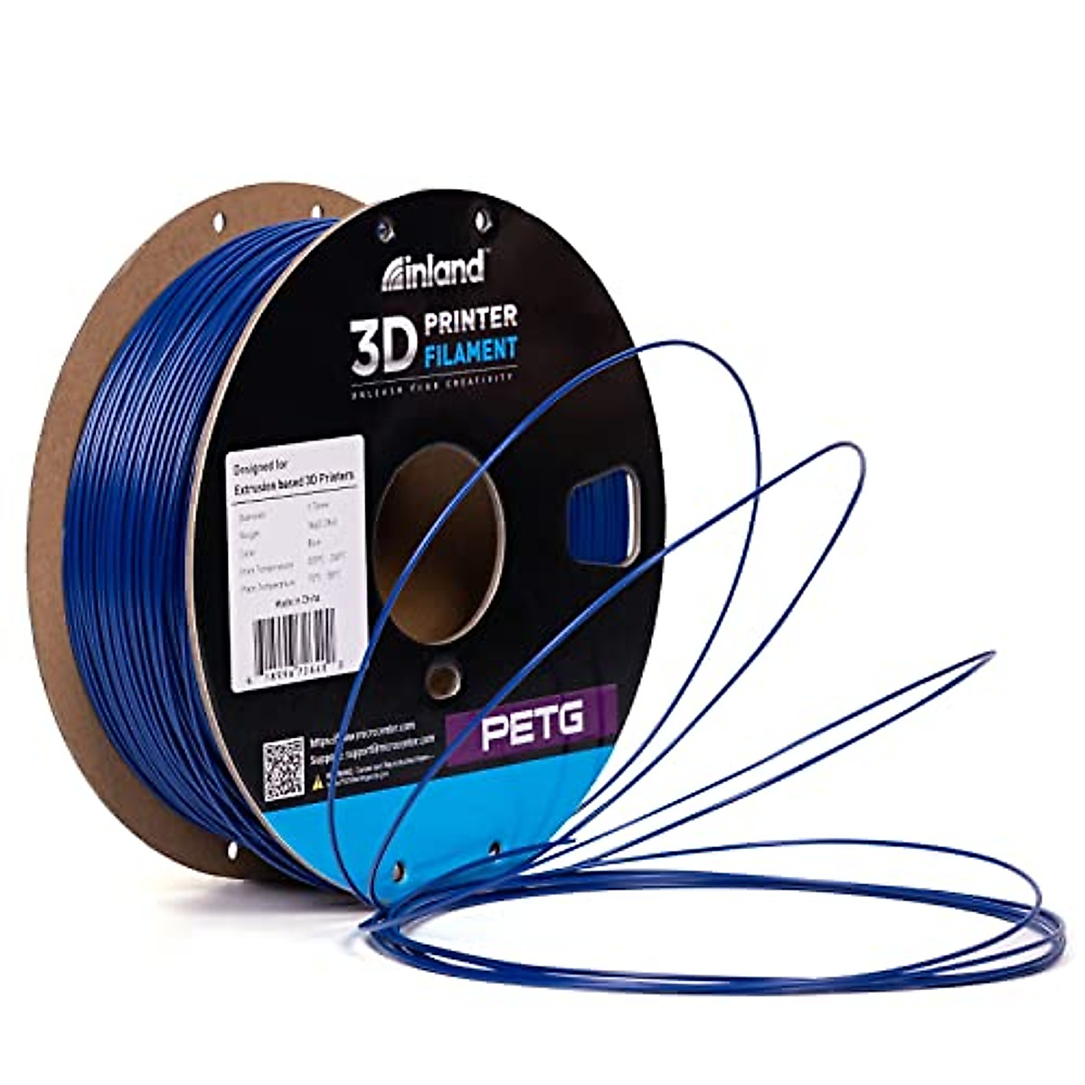 Inland 1.75mm Blue PETG 3D Printer Filament, Dimensional Accuracy +/- 0.03 mm - 1kg Cardboard Spool (2.2 lbs) - 3D Printing PETG Filament