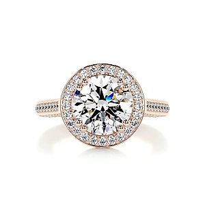 Solid Gold Handmade Wedding Rings 2 CT Round Cut Moissanite Diamond Halo Bridal Engagement Rings for Anniversary Propose Gifts (10K Solid Rose Gold)