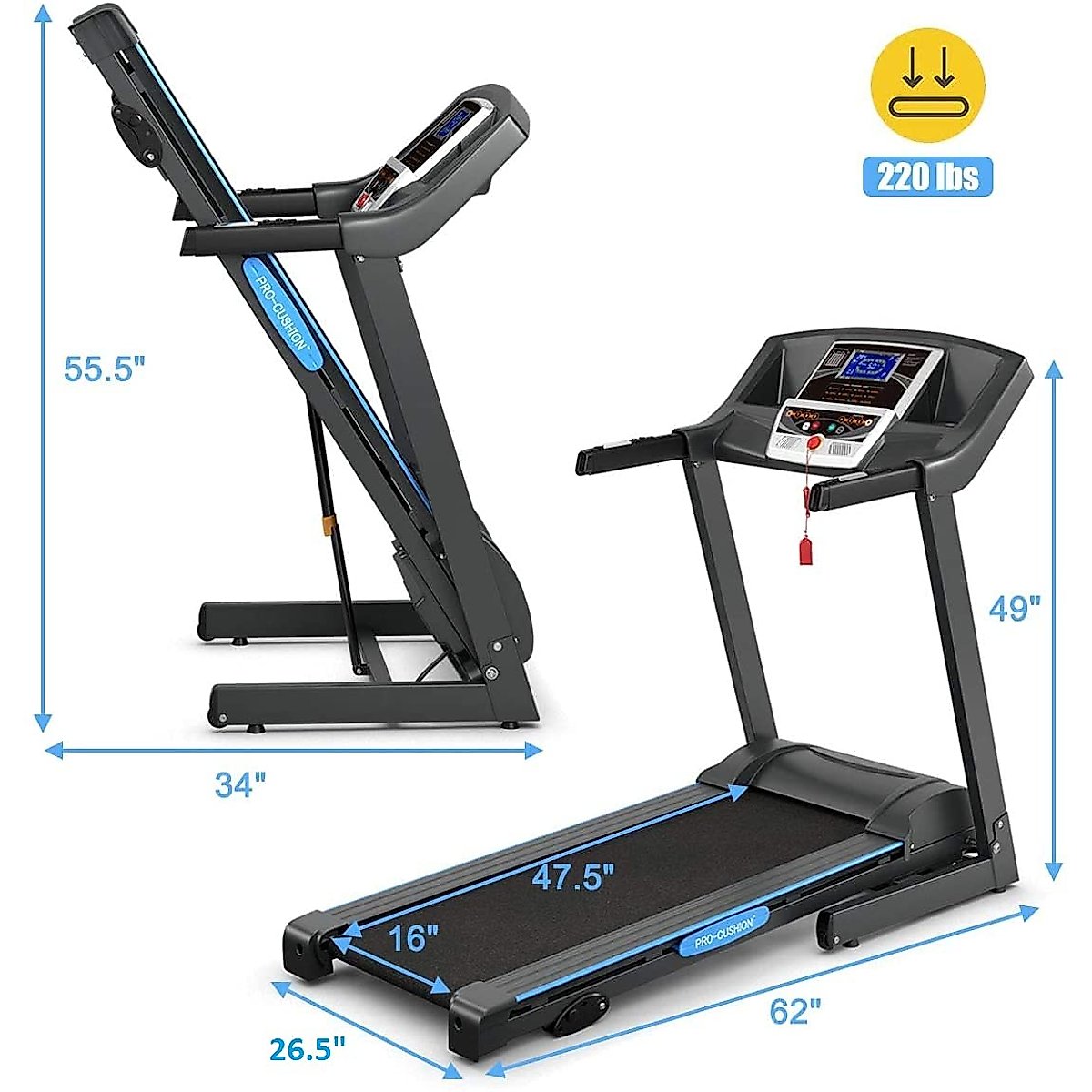 GYMAX Folding Treadmill, Electric Motorized Running Machine with LCD Monitor & Incline Options, Home Use Running Walking Jogging Machine for Cardio Workout Fitness