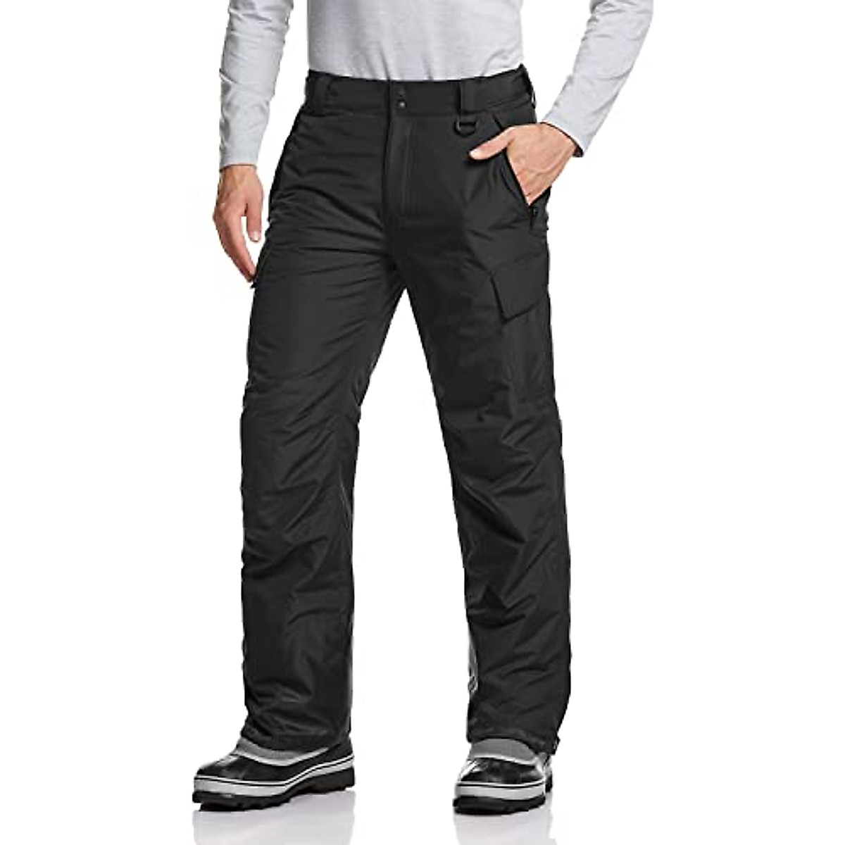TSLA Men's Winter Snow Pants, Waterproof Insulated Ski Pants, Ripstop Windproof Snowboard Bottoms, Cargo Alpha Black, Large