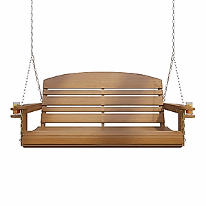 Live Casual Classic Recycled Plastic Porch Swing in Mahogany Finish - Composite Poly Swing with Included Hanging Chains