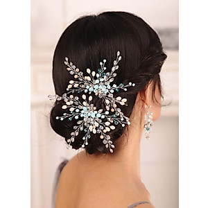 Kercisbeauty Mint Crystal Beads Hair Pins Set for Women and Girls Hair Piece and Dangle Drop Earrings Set Special Occasion Hair Accessories (Jewelry Set)