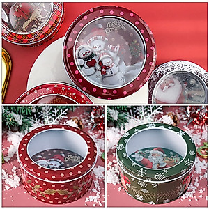 Cabilock 4pcs Christmas Empty Tin Round Metal Tins with Lids Metal Containers for Goodies Chocolate Nuts and Home Storage Cerebrate a Holiday