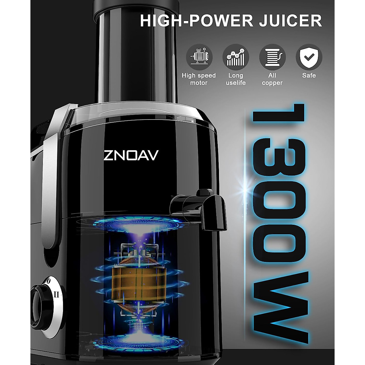 Juicer Machine, 800W Juicer with Larger 3" Feed Chute Full Copper Motor Centrifugal Juicer Dual Speeds, Titanium-Plated Filter, Easy to Clean BPA-Free Black