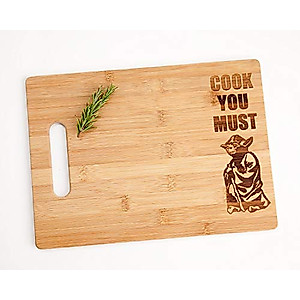 Yoda Cook You Must 8.5"x11" Engraved Bamboo Wood Cutting Board with Handle Star Wars Gift