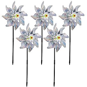 BESPORTBLE 5PCS Bird Blinder Pinwheels Sparkly Holographic Pin Wheel Spinners Scare Off Birds and Pests for Yard and Garden (Silver)