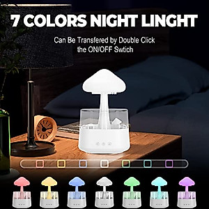 Rain Cloud Humidifier Water Drip with Adjustable LED Lights White Noise Humidification Desk Fountain Bedside Sleeping Relaxing Mood (White)