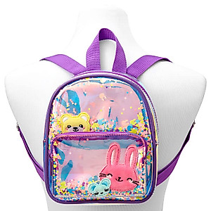 Claire's Mini Backpack Purse - Cute Backpack for Little Girls and Teens Club Little Girl Purple Transparent Confetti Animal Pals Mini Backpack-4x4x7
