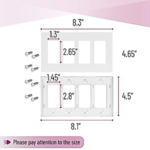 Bates- Screwless Decorator Wall Plates, 4 Gang Wall Plate, Decorator Wall Plate, Outlet Covers, Wall Plates, White Outlet Covers, 4 Gang Screwless Wall Plate, Screwless Wall Plate.